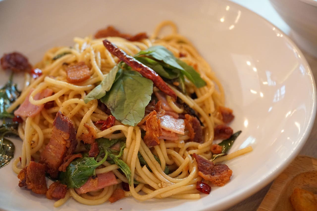 Spicy Bacon Spaghetti Recipe - TheRecipe.Website - Comfort Kick